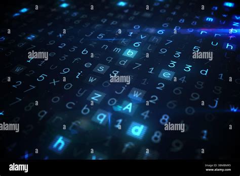 Glowing Alphanumeric Characters Are Floating On 3d Render Digital Grid