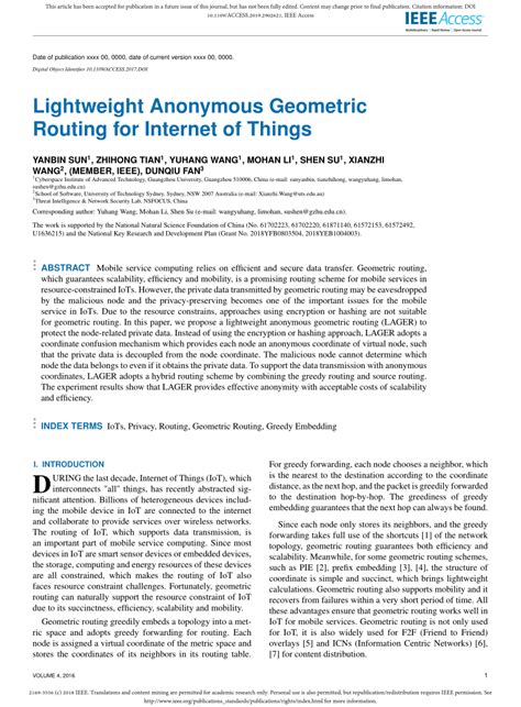 Pdf Lightweight Anonymous Geometric Routing For Internet Of Things