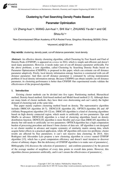 Pdf Clustering By Fast Searching Density Peaks Based On Parameter Optimization