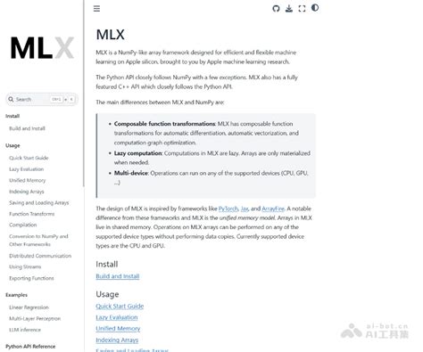 Mlx 苹果推出的开源机器学习框架，专为apple Silicon芯片设计 Ai工具集