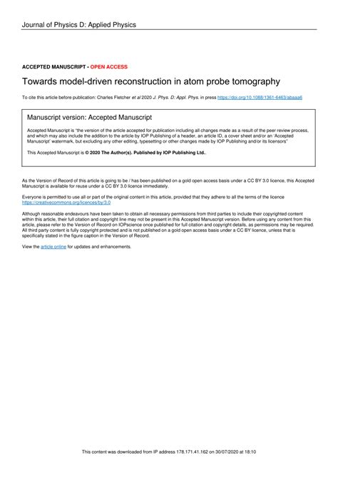 Pdf Towards Model Driven Reconstruction In Atom Probe Tomography