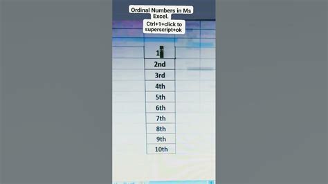 Ordinal Numbers In Ms Excel Youtube