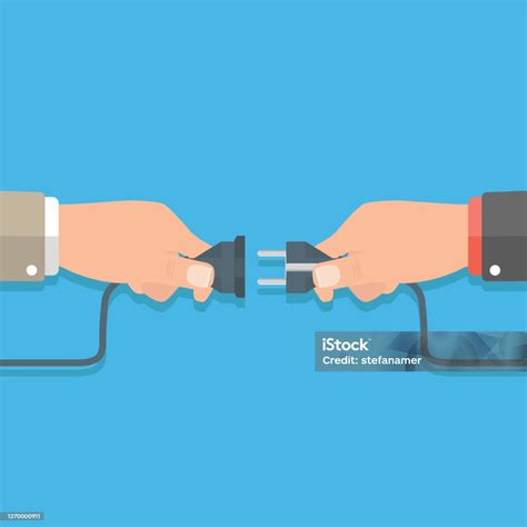 손에 플러그와 콘센트를 연결하는 사업가 협력 파트너십 개념 플랫 디자인의 벡터 일러스트레이션 손에 대한 스톡 벡터 아트 및 기타 이미지 Istock