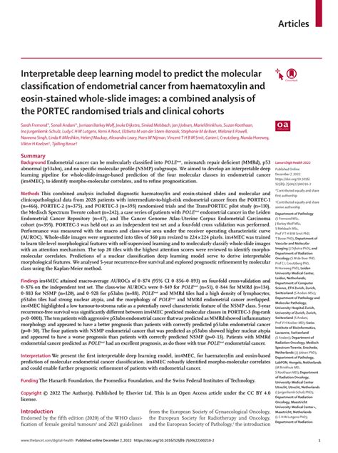 Pdf Interpretable Deep Learning Model To Predict The Molecular Classification Of Endometrial