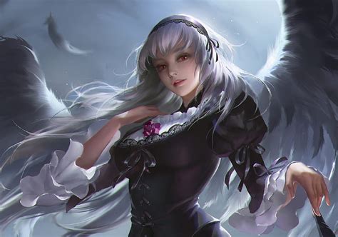 Anime Girl With White Hair And Angel Wings