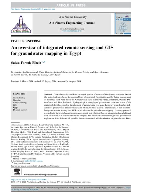 Pdf An Overview Of Integrated Remote Sensing And Gis For Groundwater Mapping In Egypt