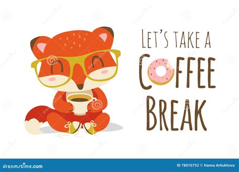 Coffee Break Cartoon Fox Illustration Stock Illustration Illustration
