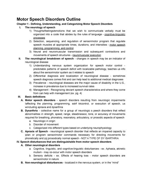 Motor Speech Disorders Readings Outline Motor Speech Disorders