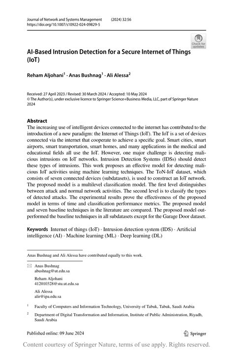 Ai Based Intrusion Detection For A Secure Internet Of Things Iot