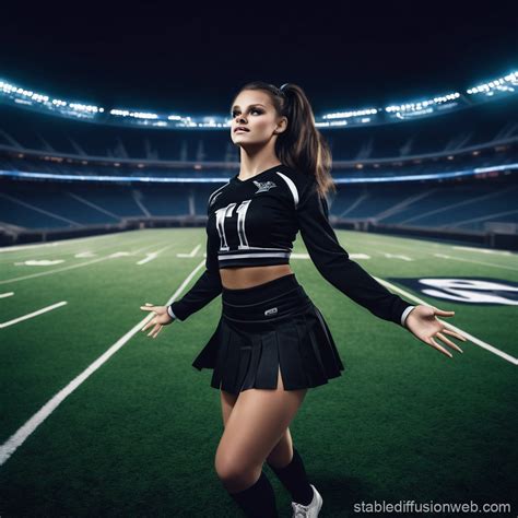Nighttime Football Field With Cheerleaders Stable Diffusion Online