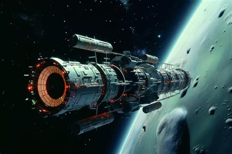 A Futuristic Space Station Orbiting A Vibrant Galaxy Premium Ai Generated Image