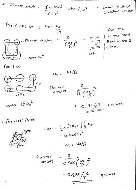 [solved] A Calculate Planar Densities For The 100 110 And 111 Planes For Fcc B