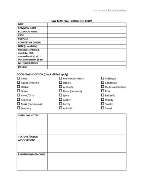 Raw Material Evaluation Form Pdf