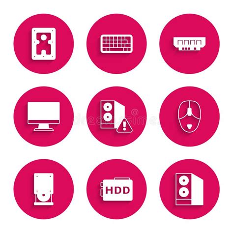 Set Case Of Computer Hard Disk Drive Hdd Computer Mouse Optical Disc Monitor Screen Ram