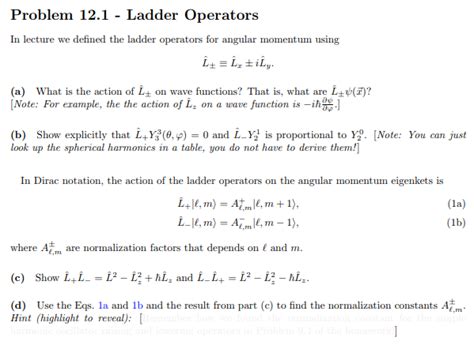 Solved Problem 12 1 Ladder Operators N Lecture We Defined