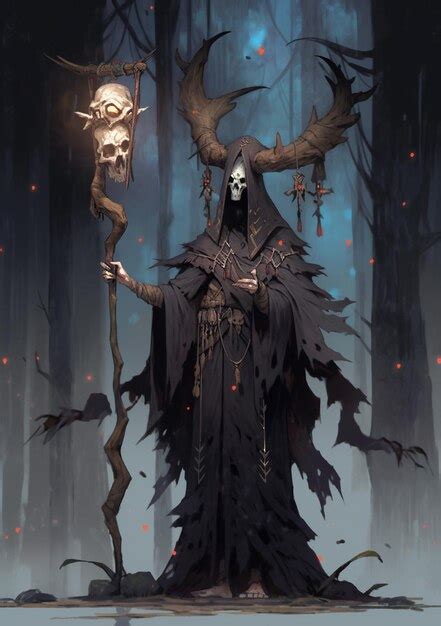 Premium Photo Arafed Grim With A Scythe Head And A Scythe Staff In A Dark Forest Generative Ai