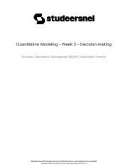 Quantitative Modeling Week Decision Making For Business Course Hero