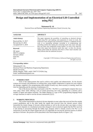 Design And Implementation Of An Electrical Lift Controlled Using PLC PDF