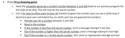 Solved Easy Hi Lo Guessing Game O Have The Computer