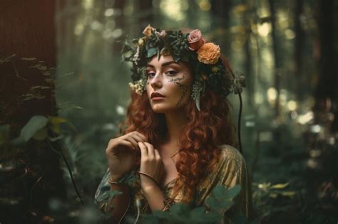 Premium Ai Image Magical Forest Nymph Portrait Of A Bohemian Woman
