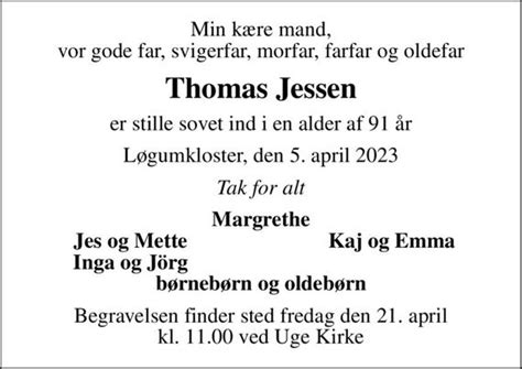 Thomas Jessen Dødsannoncer I Danmark
