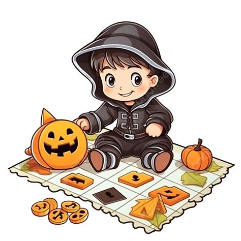 할로윈 의상을 입고 귀여운 소년과 함께 어린이 보드 게임 컷 및 접착제 자르고 붙이다 트레이싱 아이 퍼즐 Png 일러스트 및 이미지 에 대한 무료 다운로드 Pngtree