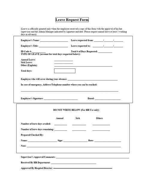 Employee Leave Request Form Template Pdf