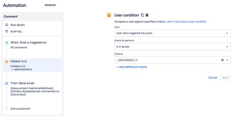 send email notifications when a comment is added by a user from a
