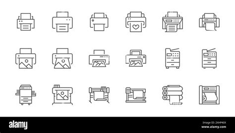 Printer Line Icon Set Large Format Printing Plotter Scanner Cutting Machine Minimal Vector