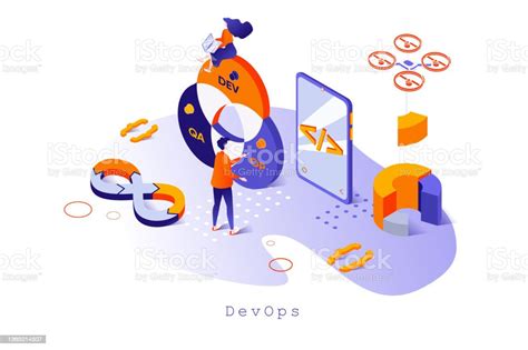 3d 등대 설계의 Devops 개념 프로그래밍 및 개발 작업 작업 관리 및 워크플로 관리 서비스 사람 장면이 있는 웹 템플릿 웹