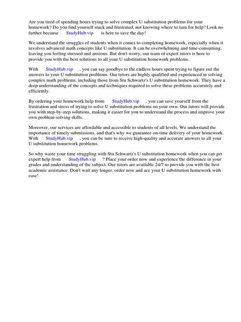 Stu Schwartz U Substitution Homework Answers Pdf Integral Homework