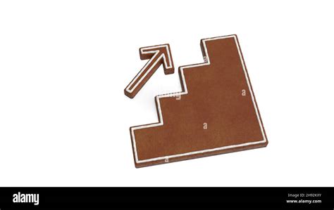 3d Rendering Of Gingerbread Cookie In Shape Of Symbol Of Stairs With Up