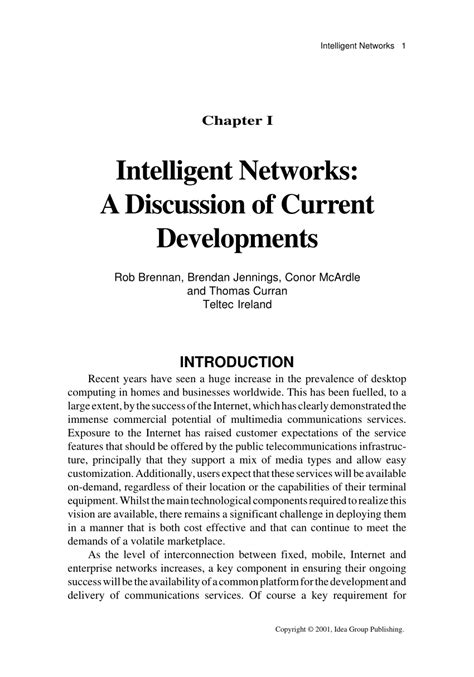 Pdf Intelligent Networks A Discussion Of Current Developments