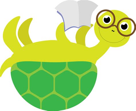 Vector Illustration Of Turtle Character In Glasses With Book In Cartoon