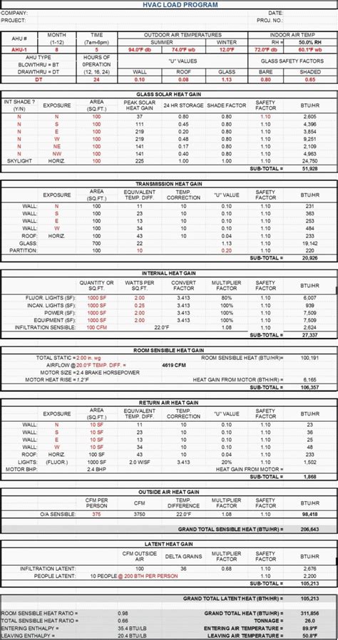 Heat Load Calculation Spreadsheet Inside Example Of Heat Load Calculation Spreadsheet Manual J