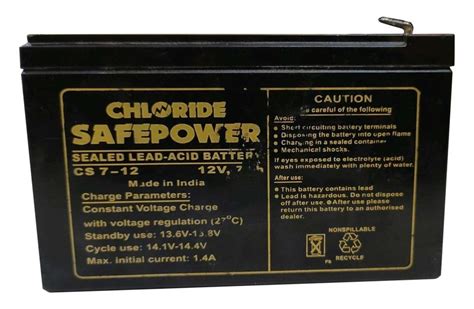 Chloride Safe Power Sealed Lead Acid Battery 12 V Capacity 7 Ah At