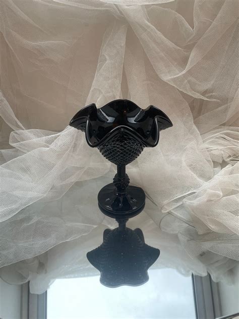 Ivima Glass Black Diamond Quilted Dessert Vintage Glass Made In