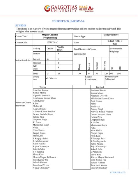 Coursepack Btech Ii Sem Oop Pdf Method Computer Programming