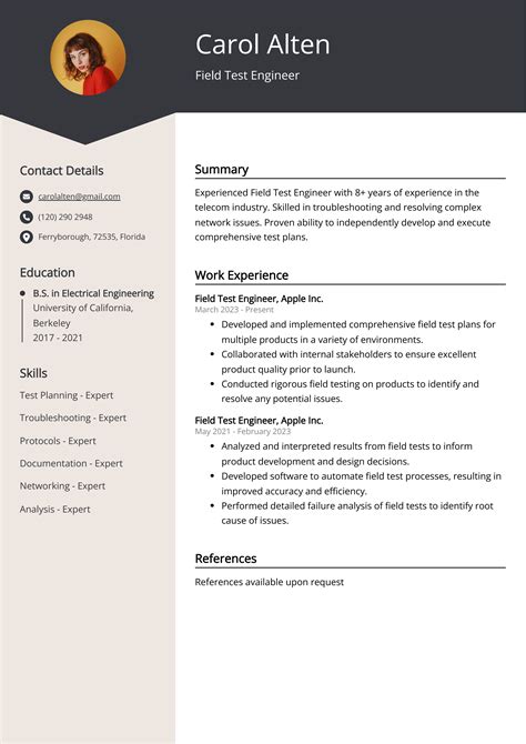 Field Test Engineer Cv Sample And Guide Entry Level Senior Jobs