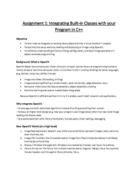 Assignment 1 Integrating Opencv With Visual Studio Project Studocu