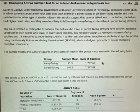 Solved 12 Comparing Anova And The T Test For An