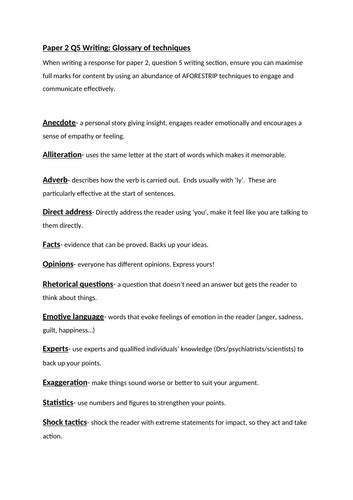 Aqa Paper 2 Q5 Writing Glossary Of Language Techniques Expressing Viewpoints And Perspectives
