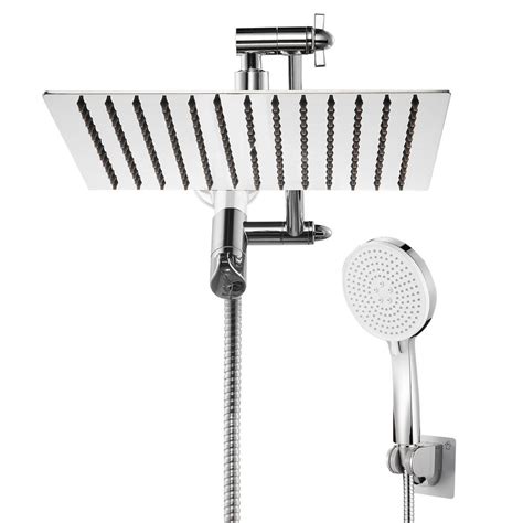 Zalerock Rain Shower Head Combo 5 Spray 10 In Wall Mount Dual Shower