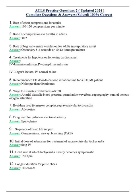 ACLS Practice Questions Updated Complete Questions Answers Solved Correct