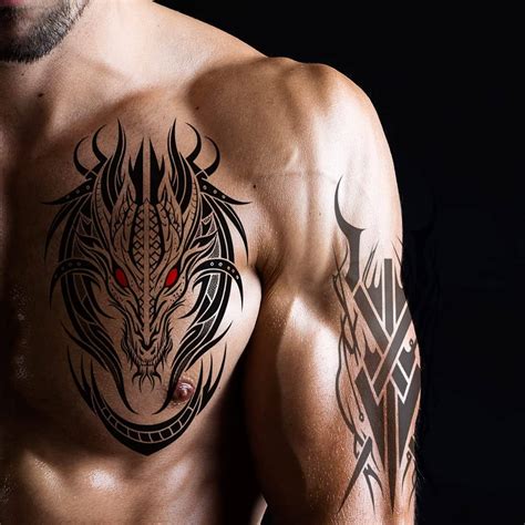 Tribal Dragon Tattoos Chest
