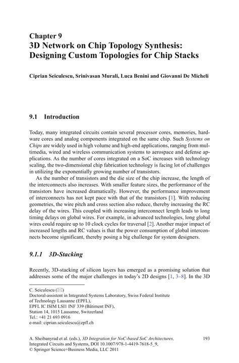 Pdf 3d Network On Chip Topology Synthesis Designing Custom Topologies For Chip Stacks