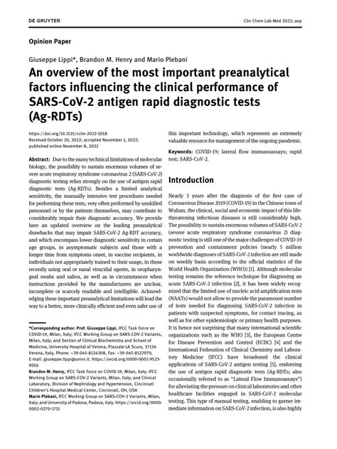 Pdf An Overview Of The Most Important Preanalytical Factors