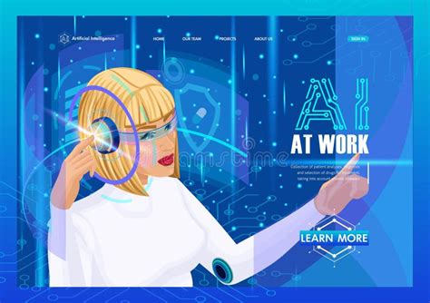 Landing Page Isometric Artificial Intelligence In The Form Of A Gorgeous Girl Stock Vector