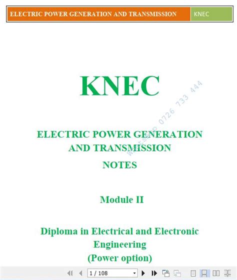 Electric Power Generation And Transmission Knec Pdf Notes Pdf Notes