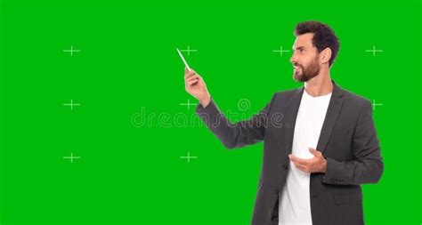 Chroma Key Compositing Broadcaster Against Green Screen Banner Design Stock Image Image Of